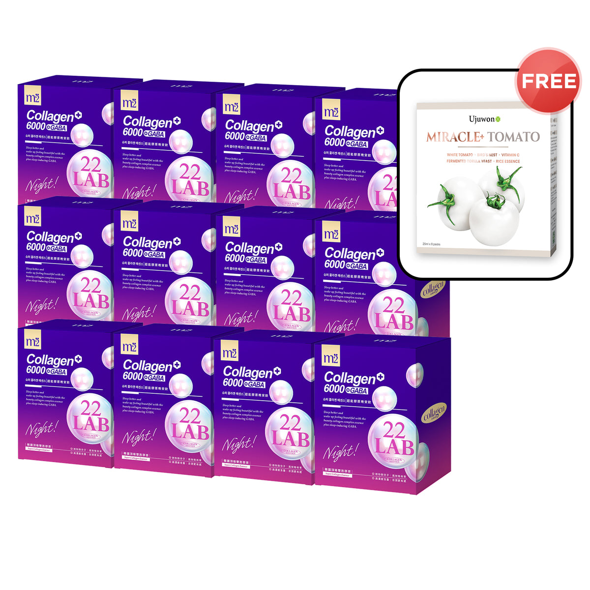 M2 22 Lab Super Collagen Night Drink + GABA 8s x 12 Boxes + Free Ujuwo – iQueen