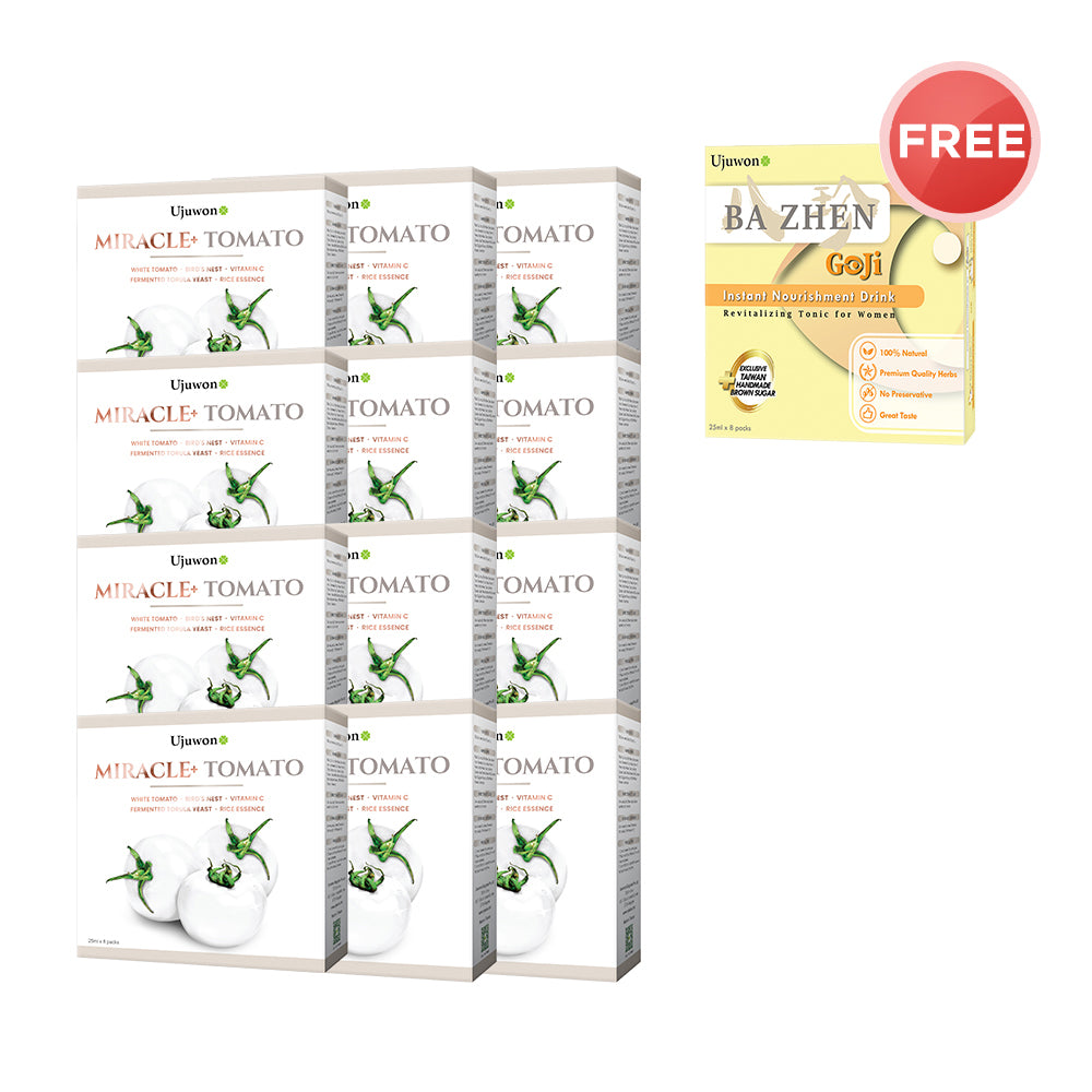Ujuwon Miracle+ Tomato Skin Booster 8s x 12 Boxes FREE Bazhen Goji × 1 – iQueen