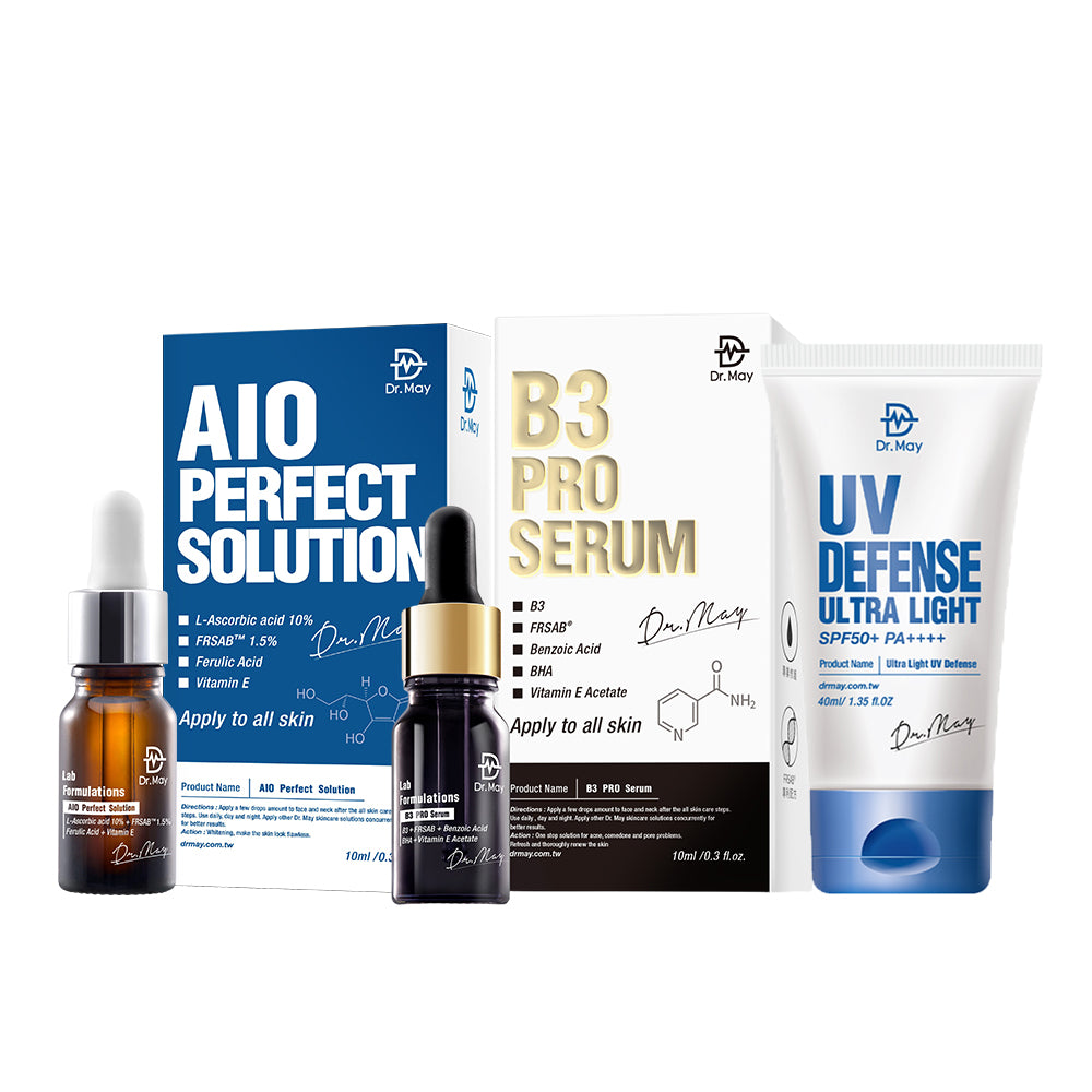 Dr May B3 Pro Serum 10ml + AIO Perfect Solution 10ml + Ultra Light UV – iQueen