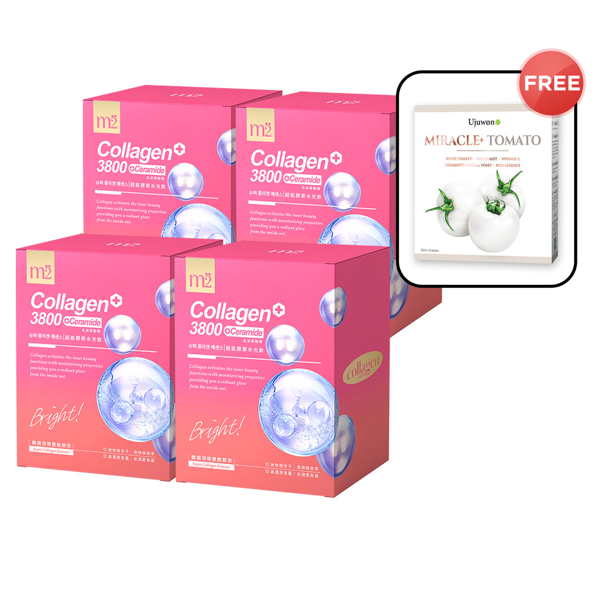 M2 Super Collagen 3800 + Ceramide Drink 8s x 4 + Free Ujuwon Miracle+ ...