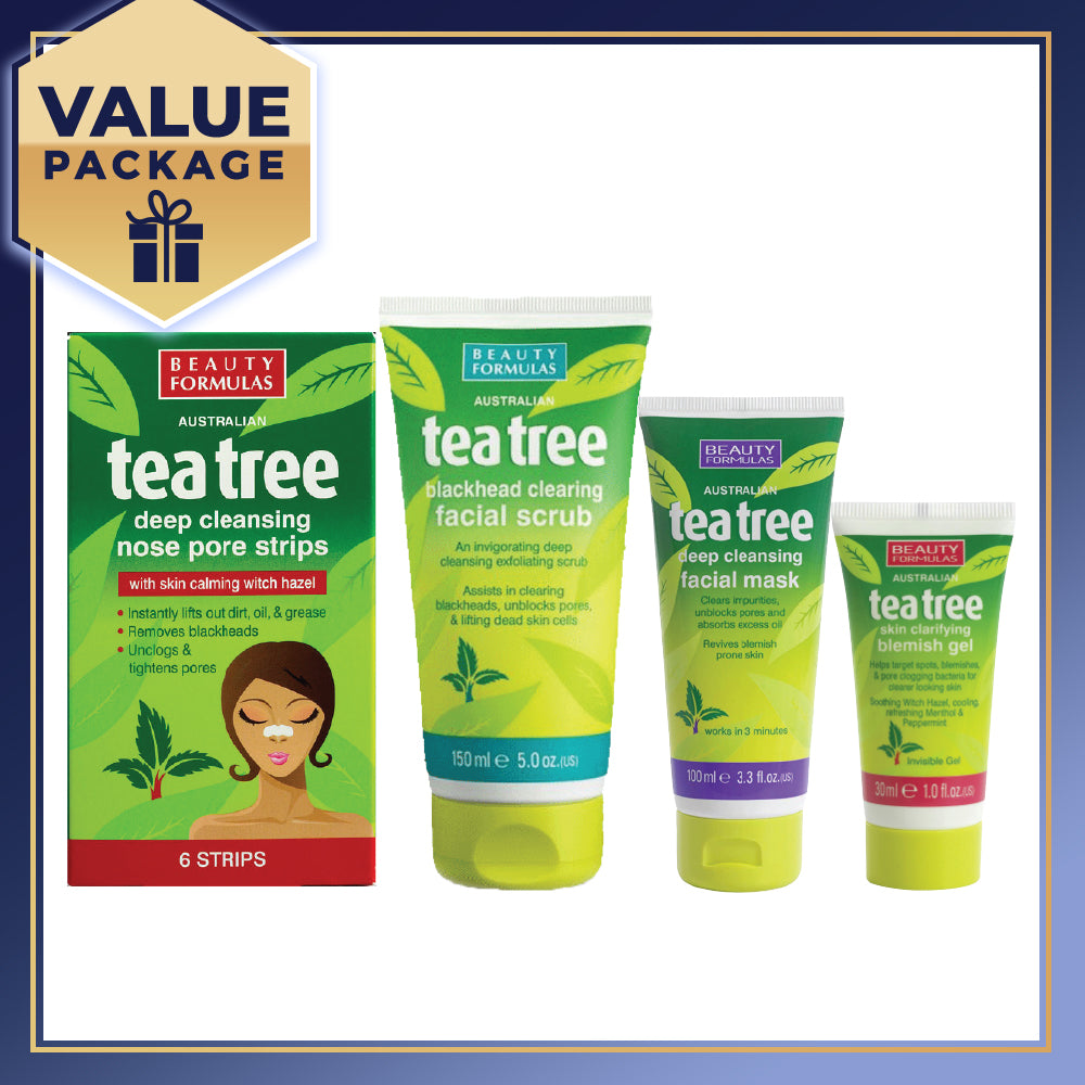 Beauty Formulas Tea Tree Nose Pore Strips 6s + Deep Cleansing Facial M ...